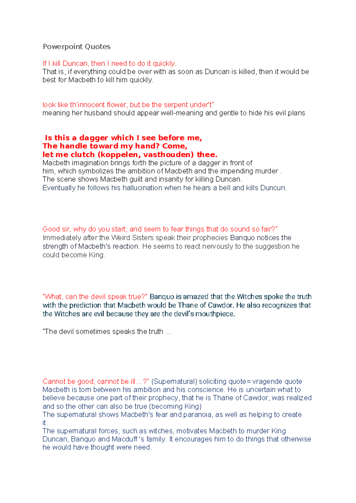 Macbeth Quotes Analysis: Act 1 & Act 2 Insights (ENG 101) - Studeersnel