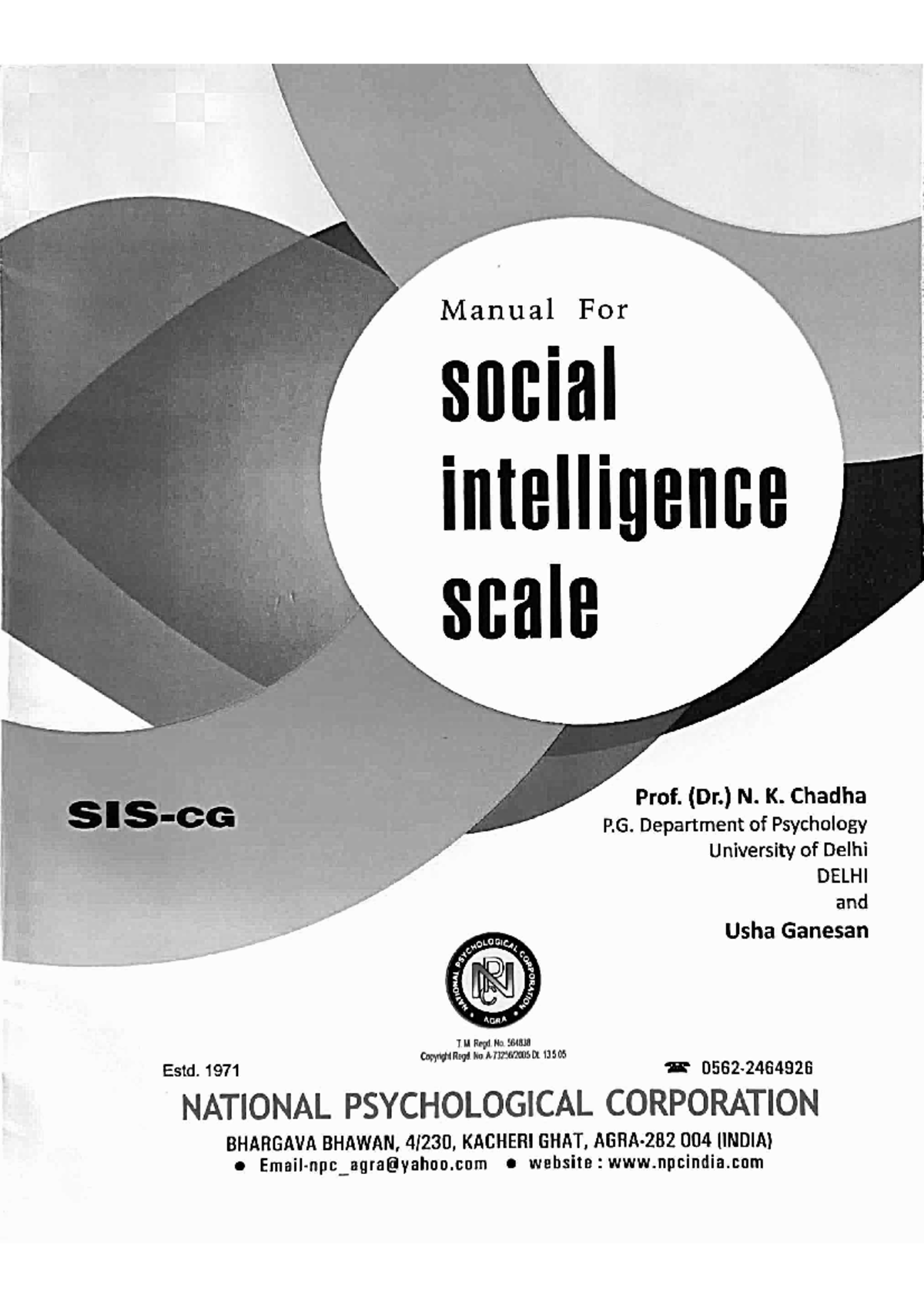 Social Intelligence Scale Manual - B.Sc. (hons.) Clinical Psychology ...