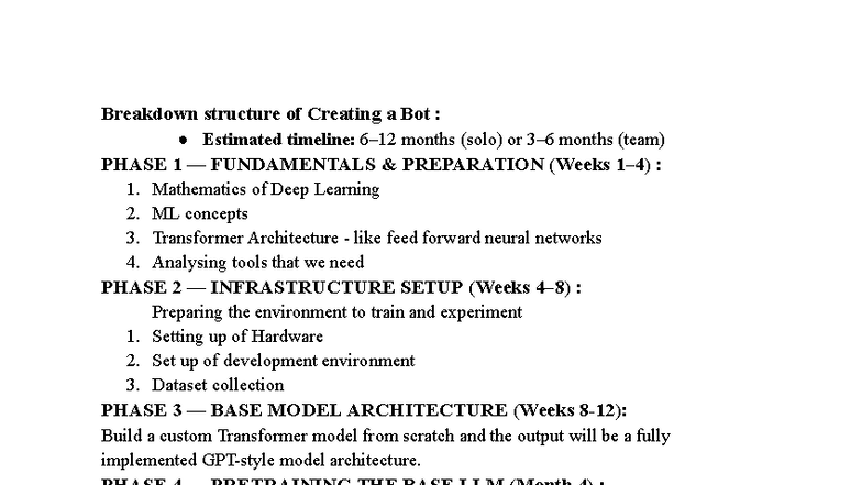 Creating a Bot: Breakdown Structure & Timeline (Solo/Team) - Studocu