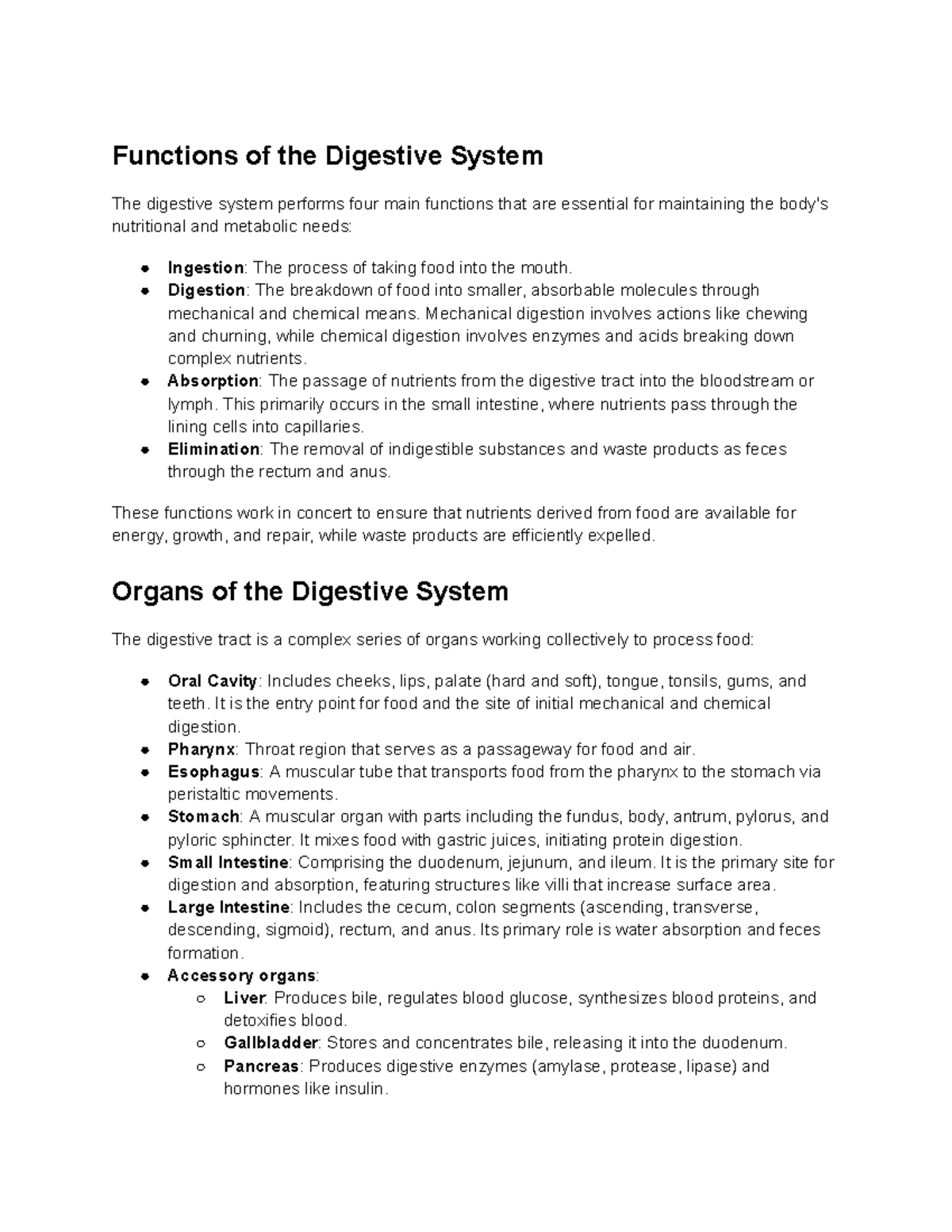 Digestive System Functions and Disorders Overview - Exam Review (BIO101 ...