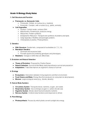 Biology - Grade: 10 - High School - Canada - Studocu