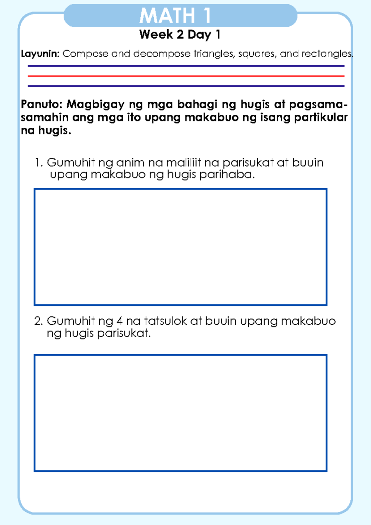 MATH 1 Week 2 Worksheet: Shapes and Counting Activities - Studocu