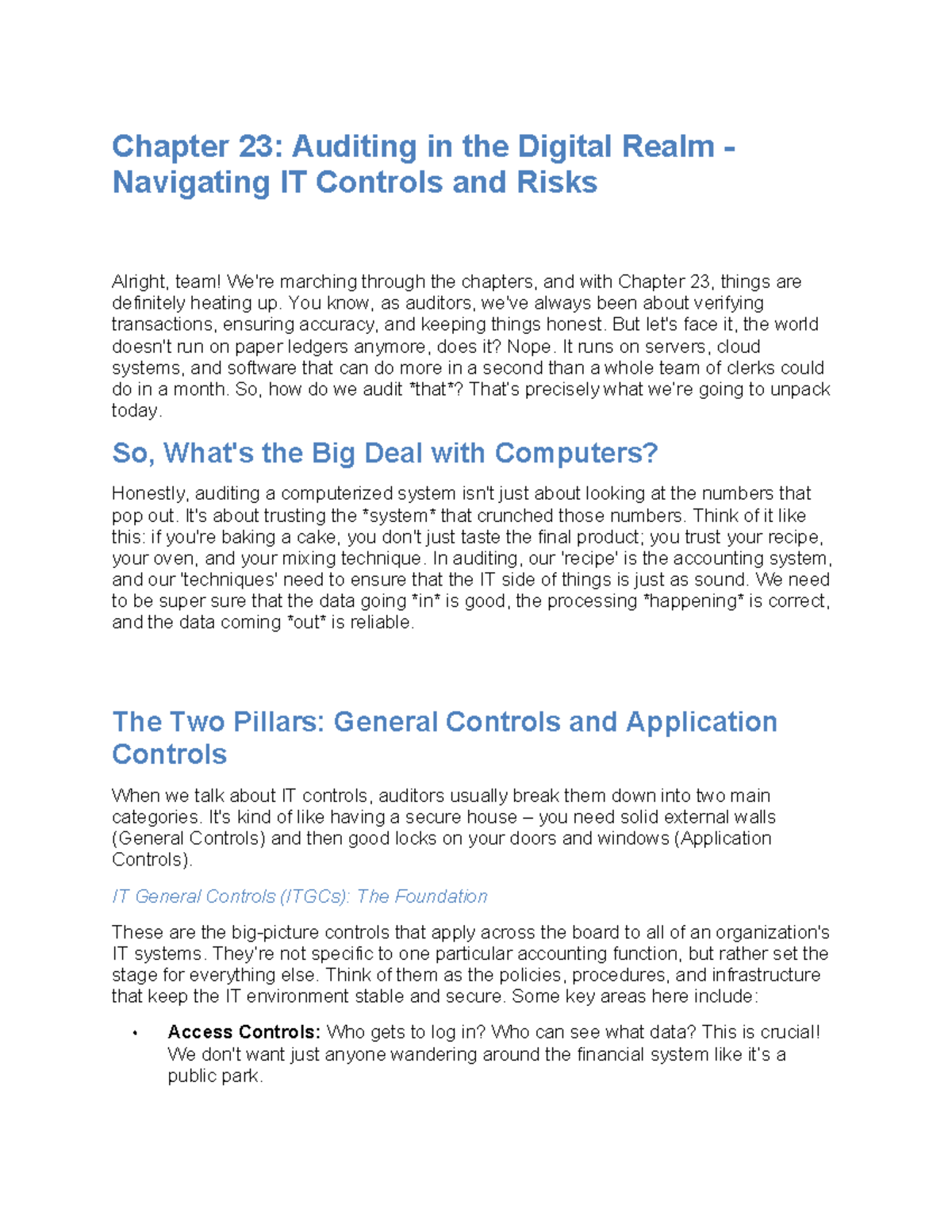 Chapter 23: Auditing in the Digital Realm - IT Controls & Risks - Studocu
