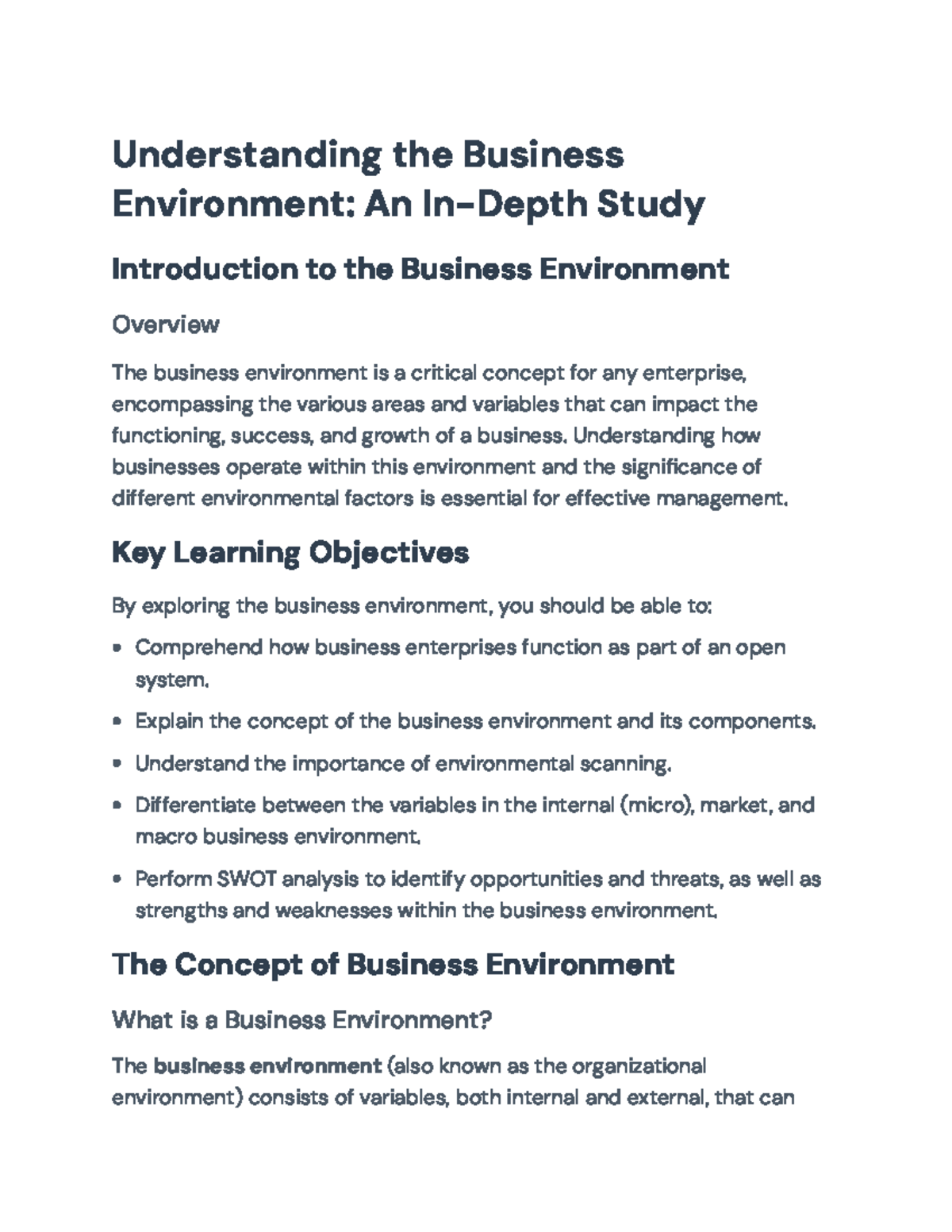 Understanding the Business Environment: Key Concepts & Analysis ...