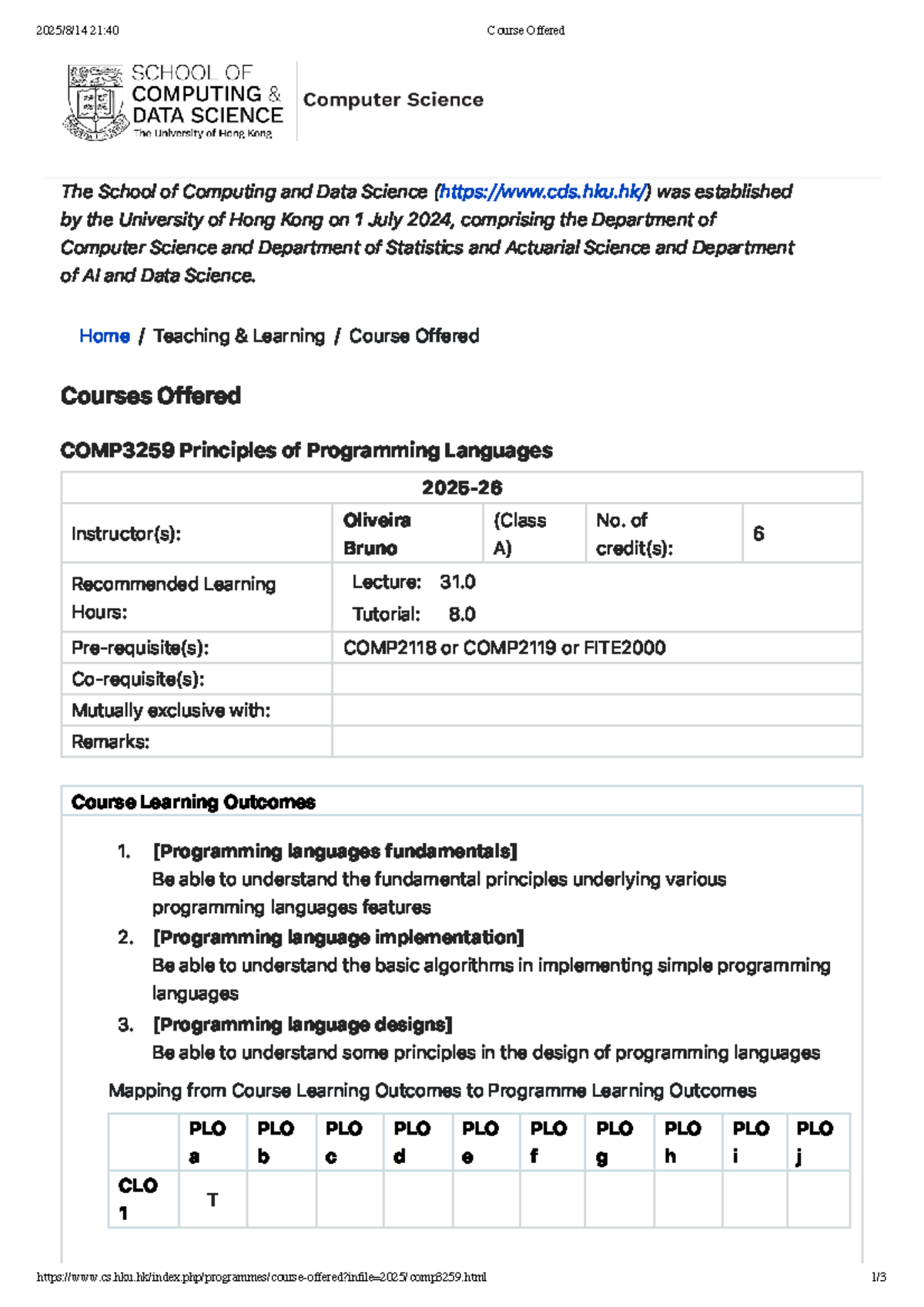 COMP3259 Principles of Programming Languages Course Overview - Studocu