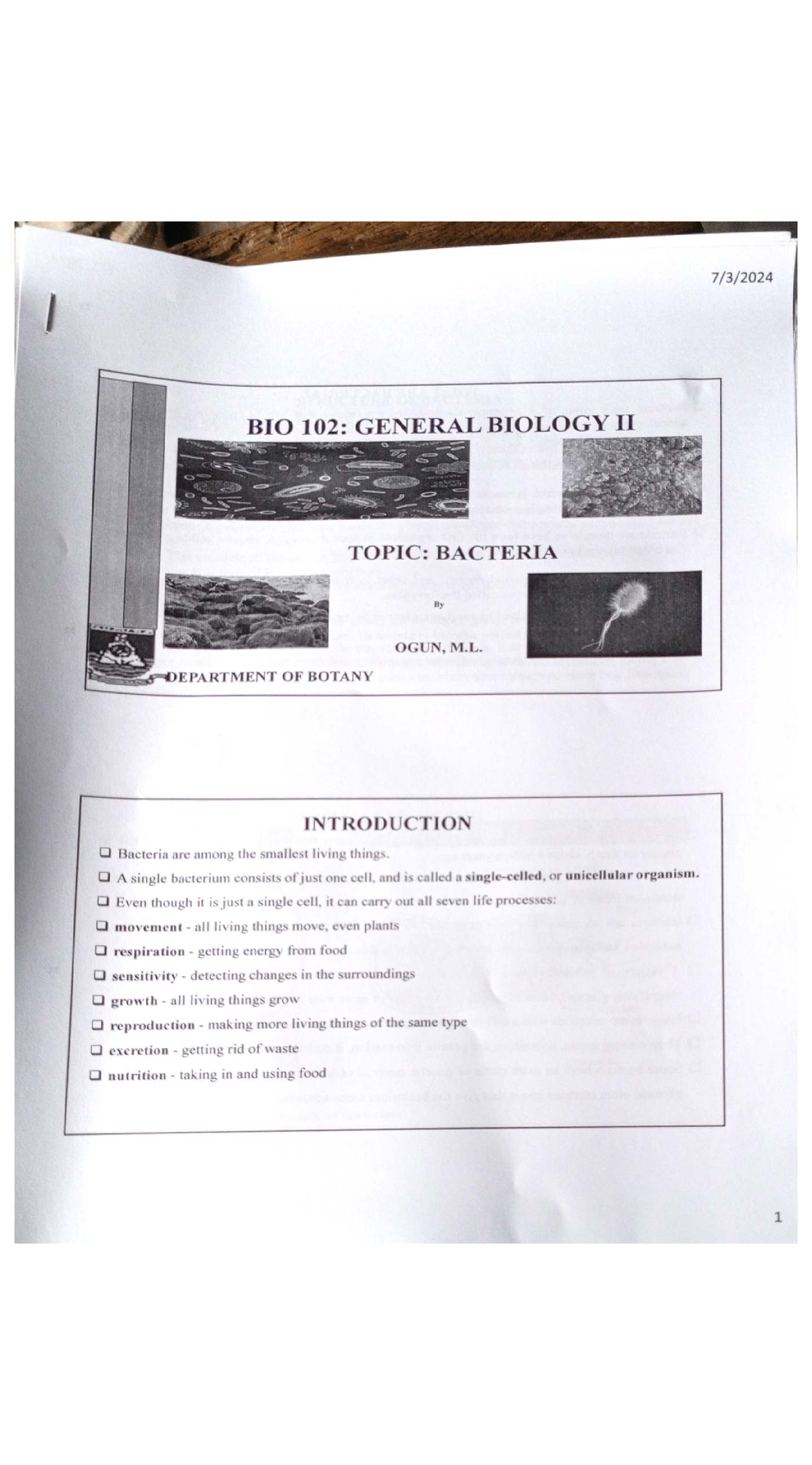 BIO 102: GENERAL BIOLOGY II - Bacteria Overview and Classification ...