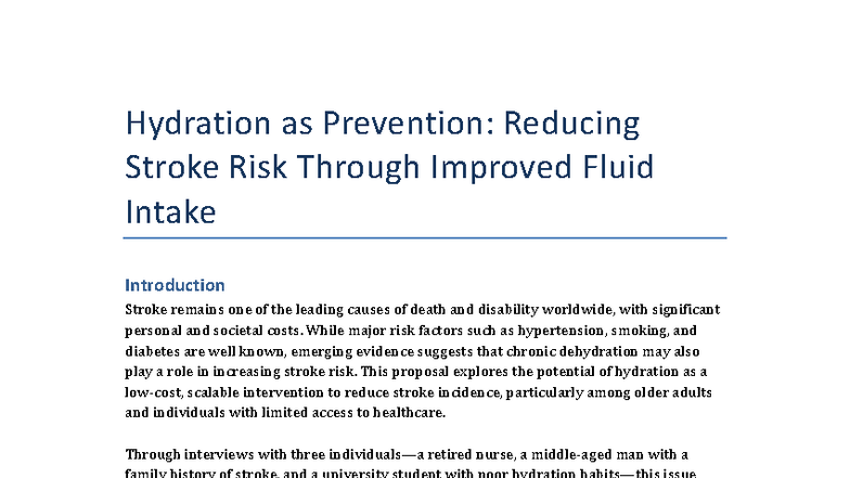 Hydration as Stroke Prevention: A Research Proposal on Fluid Intake ...