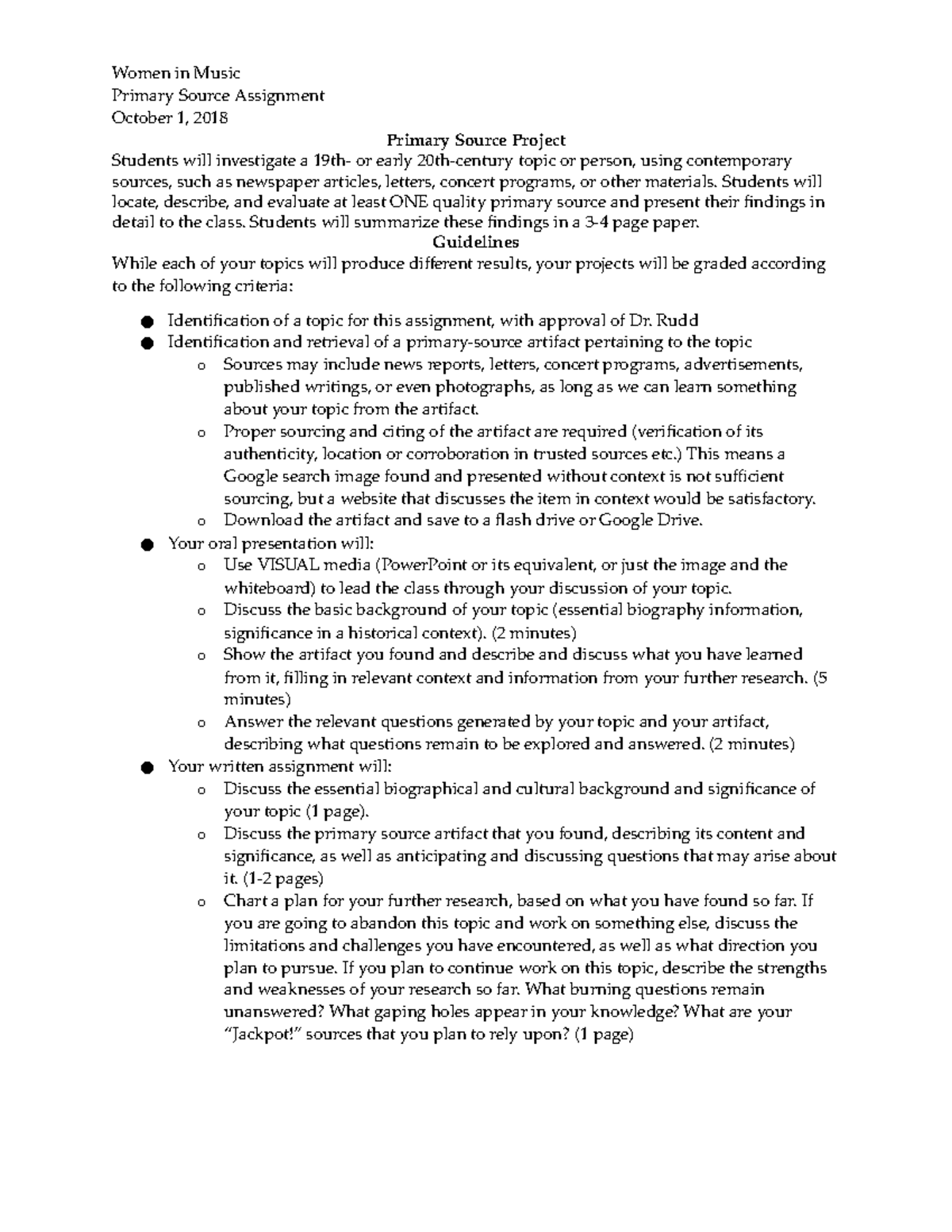 Primary Source Project Guide for Women in Music (WOM 2018) - Studocu