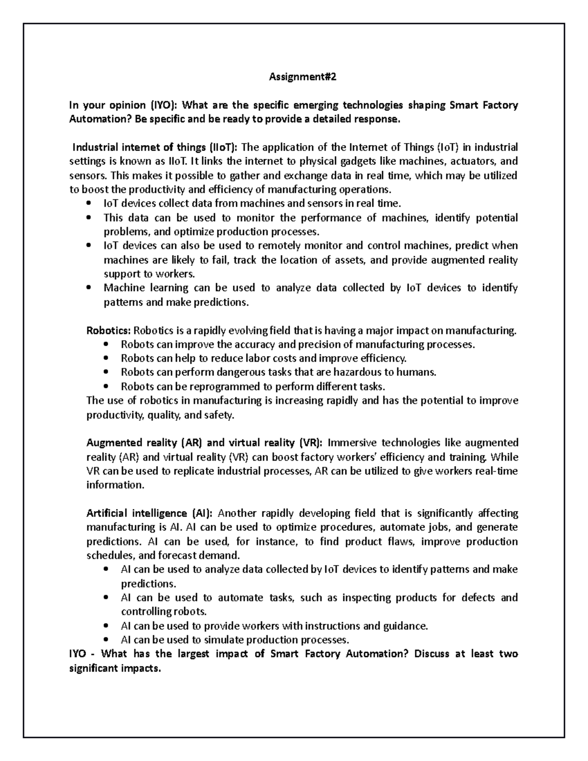 537 Assignment#2 - Emerging Tech in Smart Factory Automation - Studocu