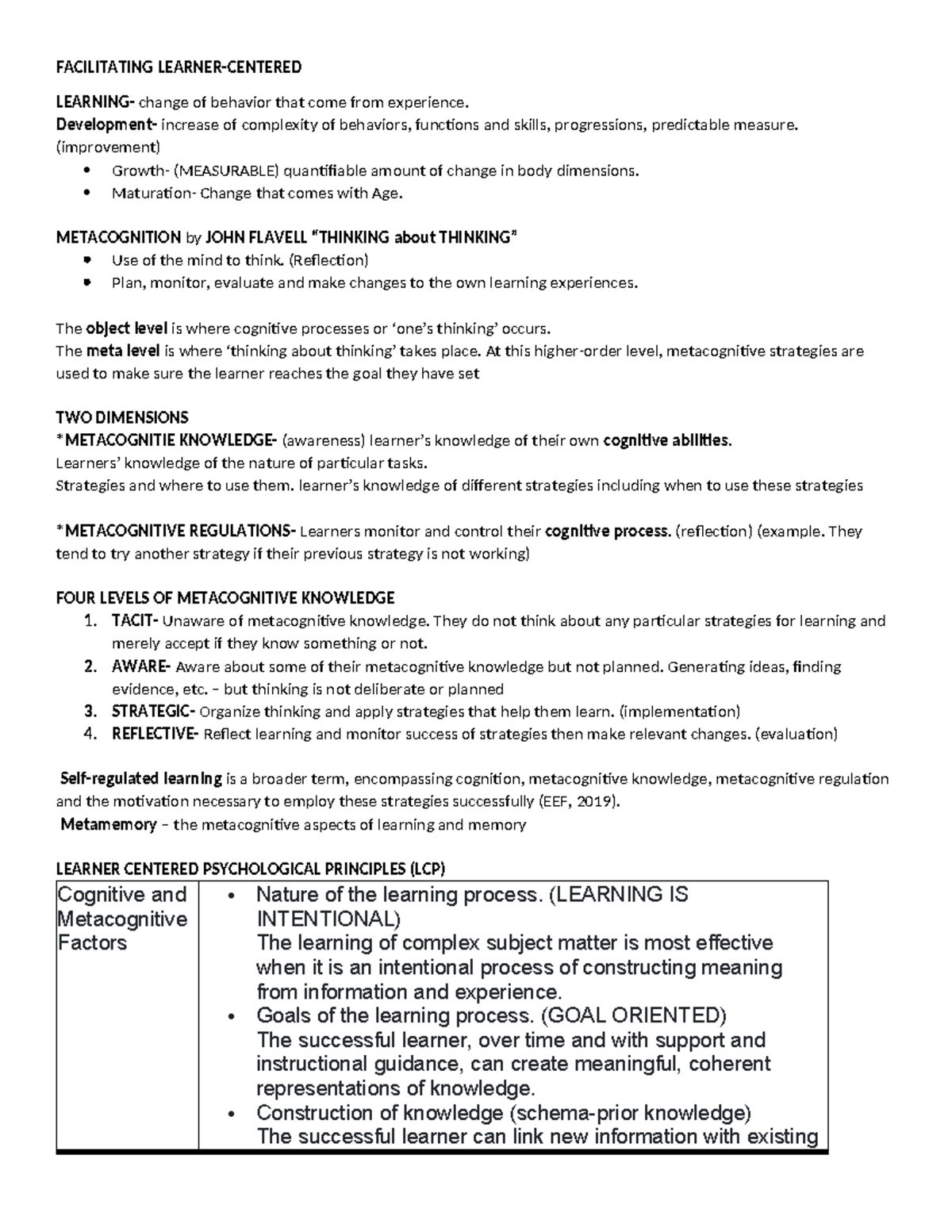 Facilitating Learner - FACILITATING LEARNER-CENTERED LEARNING- change of behavior that come from ...