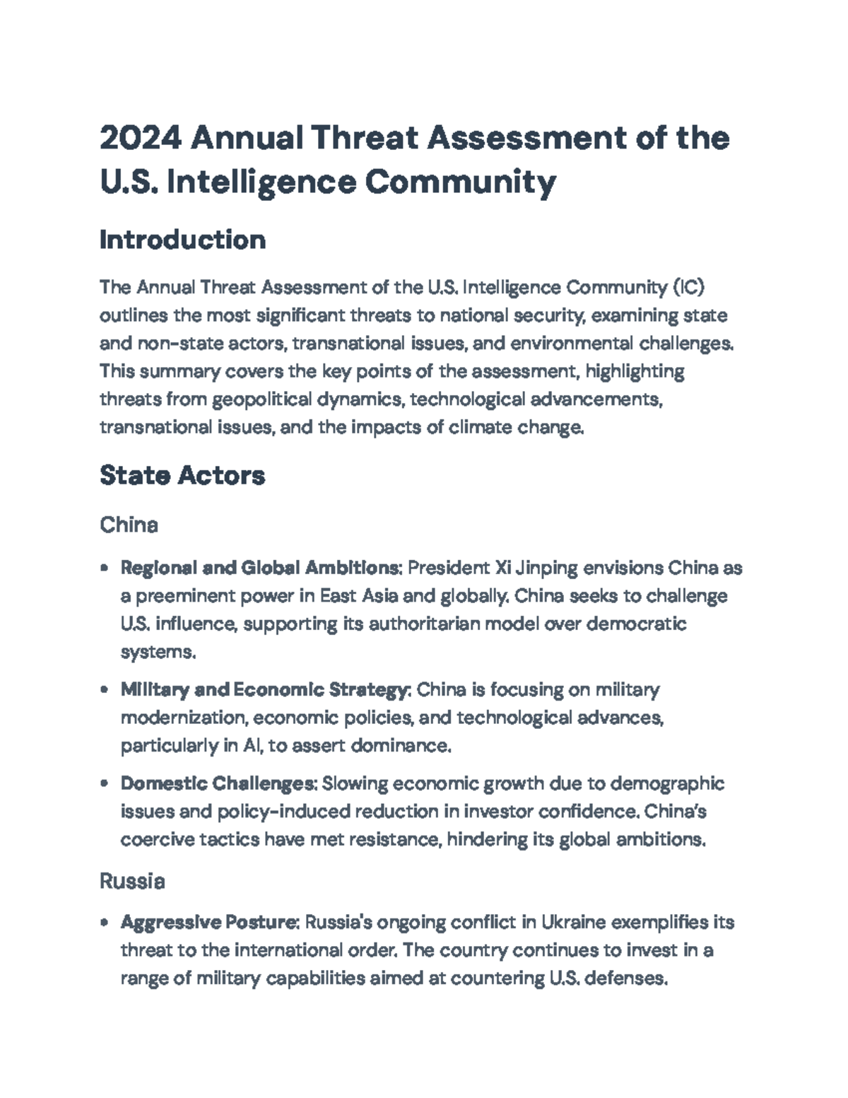 2024 Annual Threat Assessment of U.S. Intelligence Community - 2024 ...