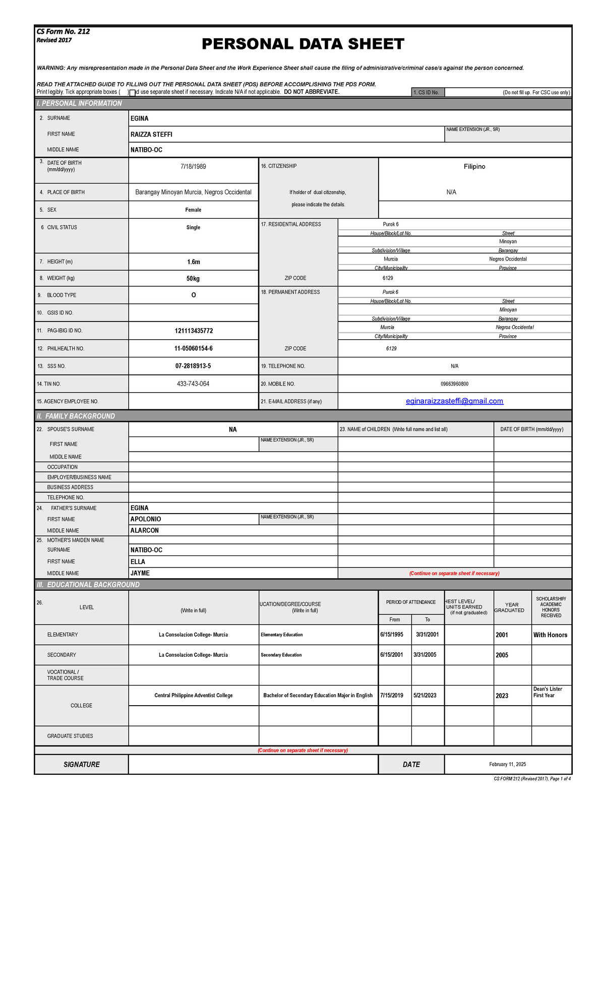 032117-cs-form-no.-212 Revised PDS Page 2.xlsx - C1 - PERSONAL DATA ...