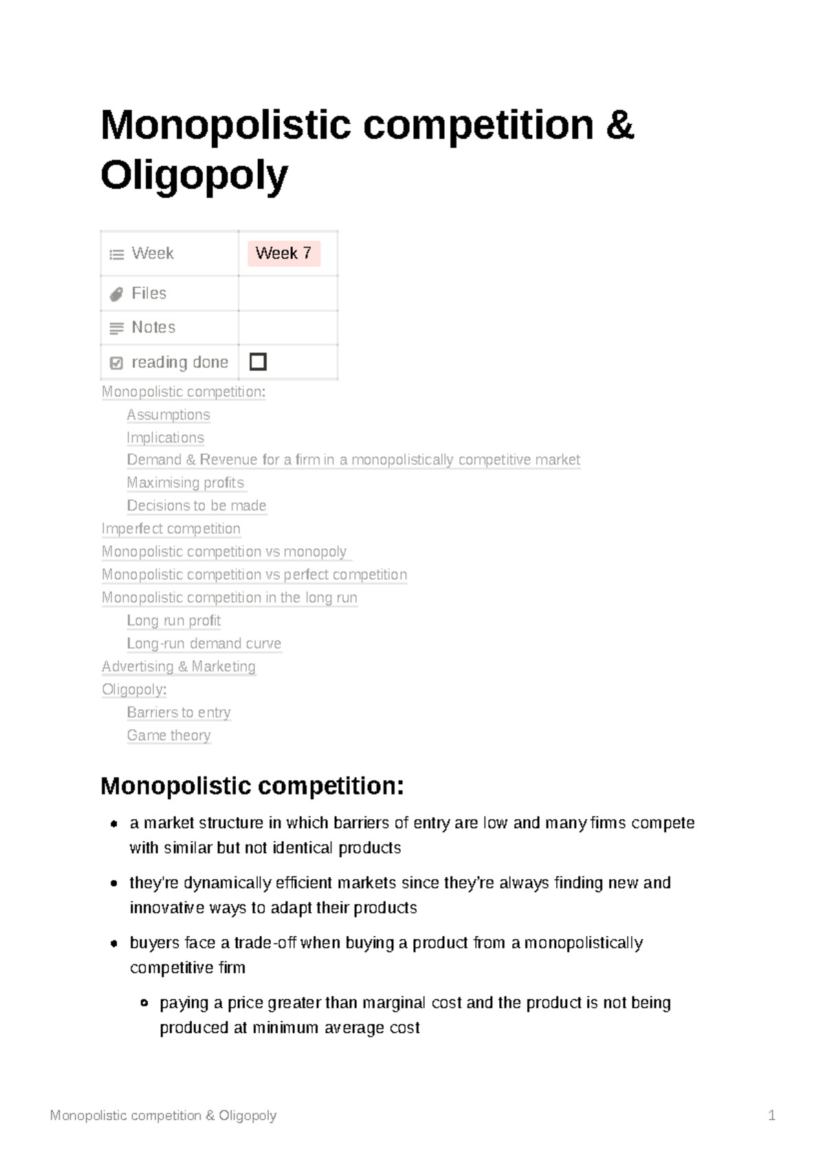 Monopolistic competition Oligopoly Lecture Notes - Monopolistic ...
