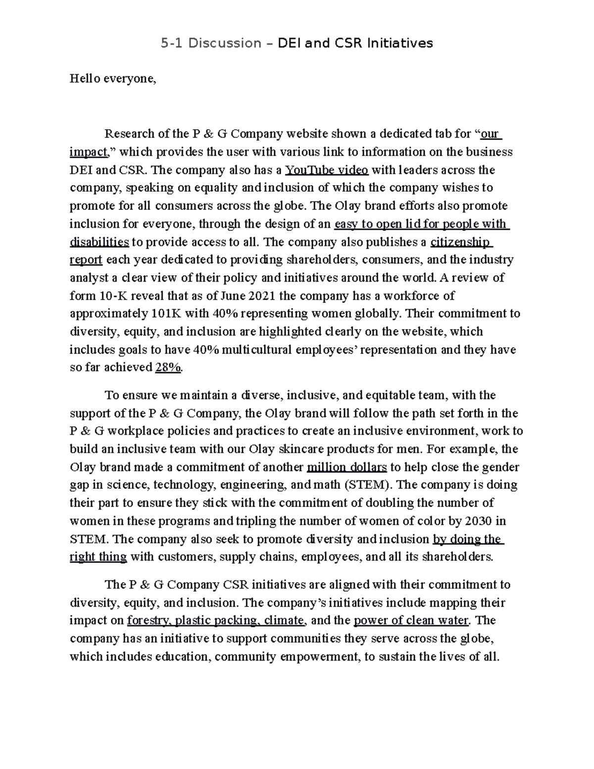 5-1 Discussion – DEI and CSR Initiatives - 5-1 Discussion – DEI and CSR ...