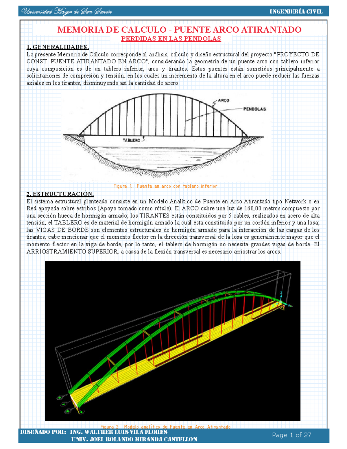 Memoria de Cálculo: Puente Atirantado - IngenIería CIvIl - Studocu