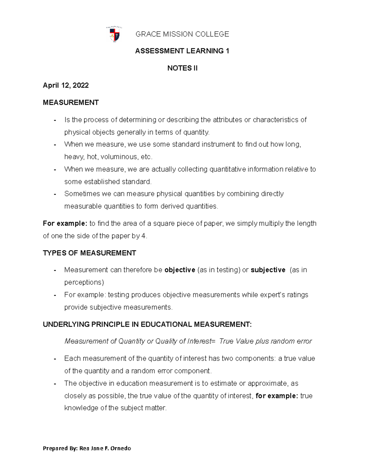 Assessment in Learning 1-Module 2 - GRACE MISSION COLLEGE ASSESSMENT ...