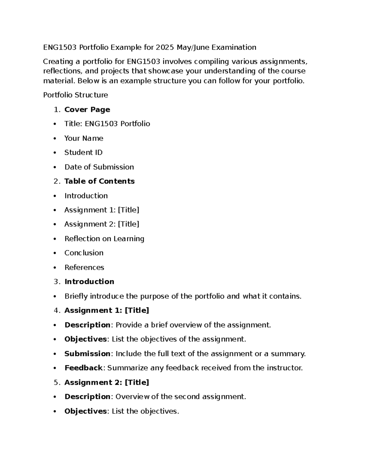 ENG1503 Portfolio Example for 2025 Exam Preparation - Studocu