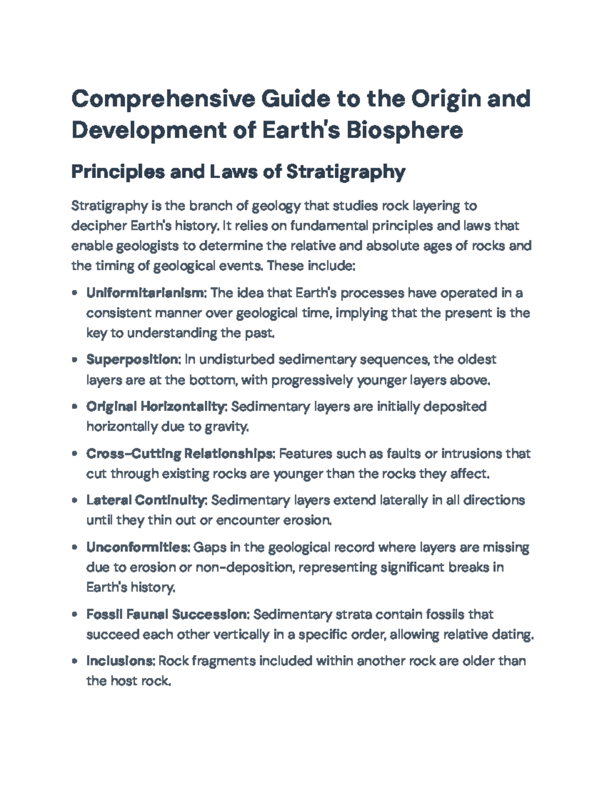 Comprehensive Study of Biosphere Evolution and Stratigraphy Principles ...