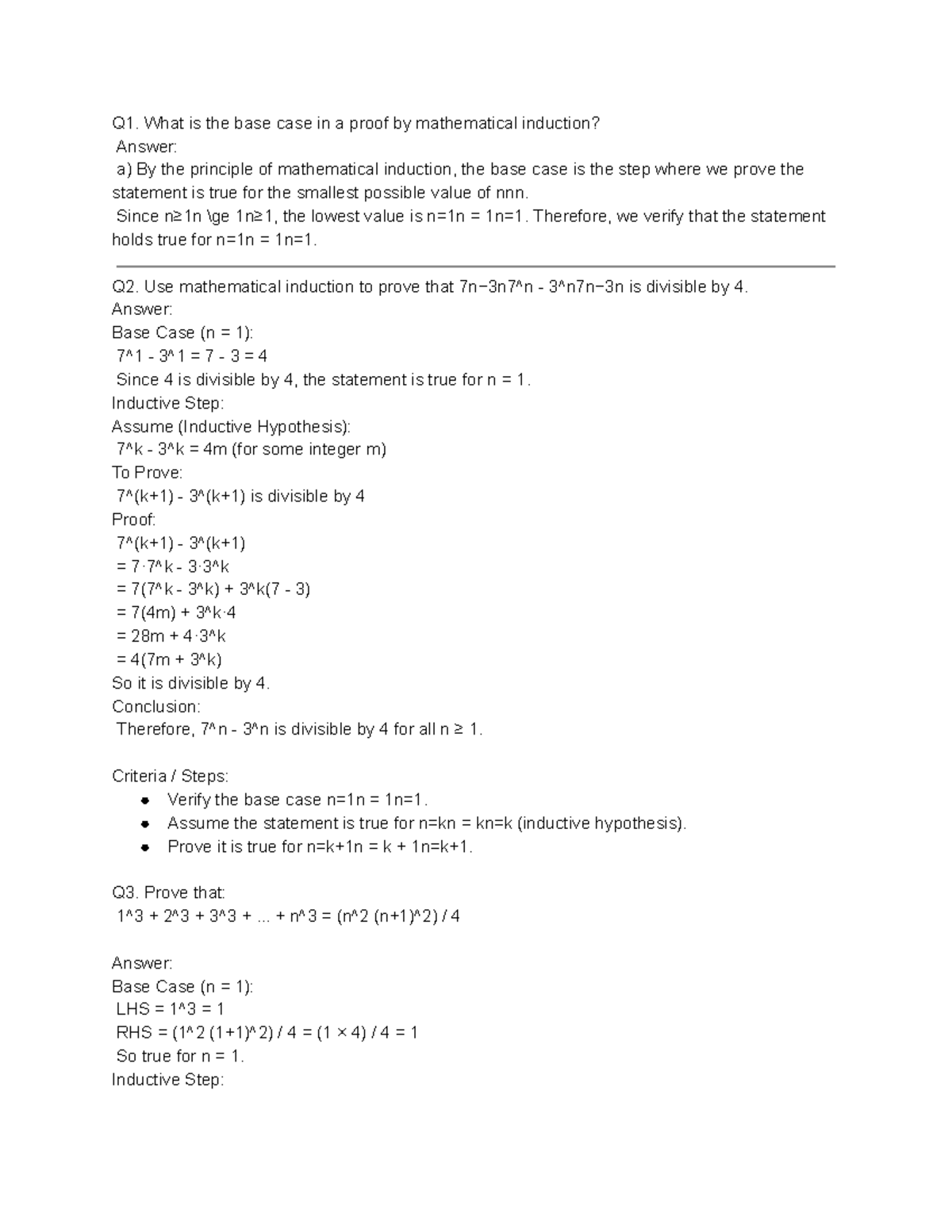Maths Induction Practice Q1-Q3: Base Case & Proofs - Studocu