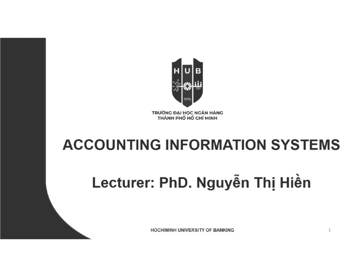 HUB 1976 Accounting Information Systems Lecture Notes - Studocu