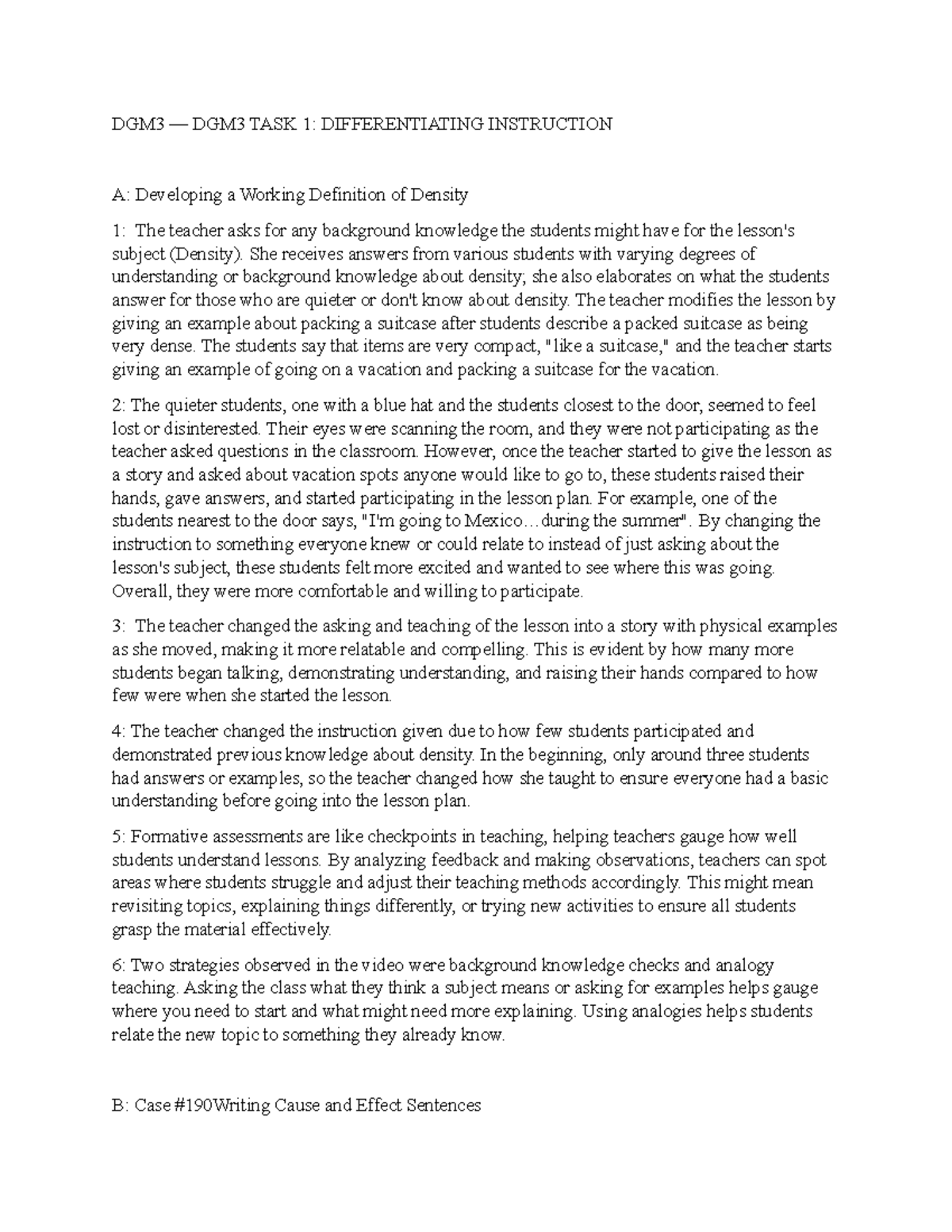 DGM3 - Task 1: Differentiating Instruction Strategies and Insights - Studocu