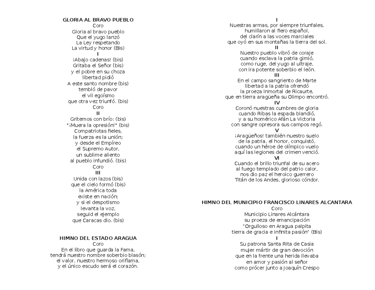 Gloria AL Bravo Pueblo - himno nacional - GLORIA AL BRAVO PUEBLO Coro ...