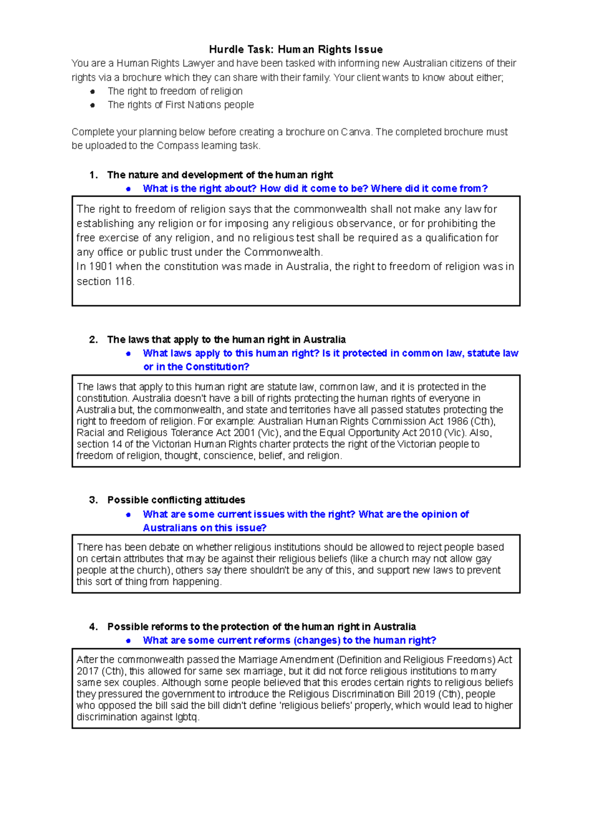 Hurdle Task: Human Rights Issues for New Australian Citizens - Studocu