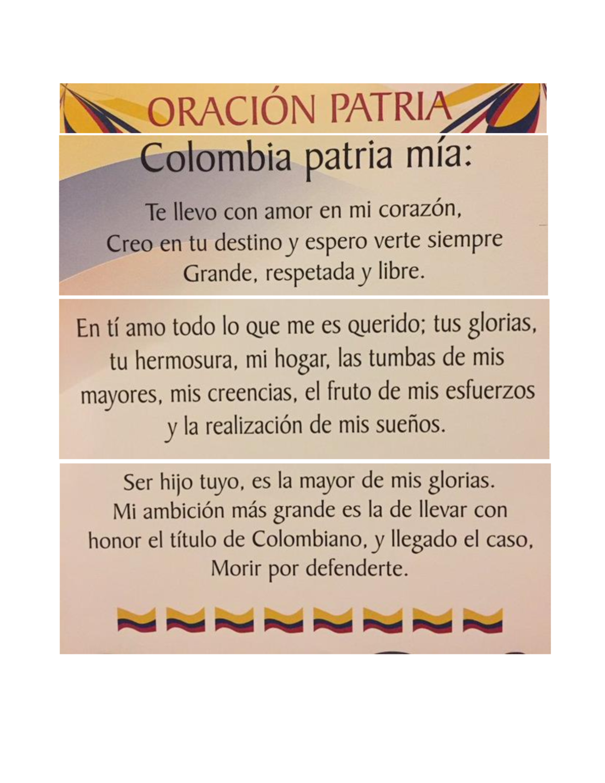 Oración a la Patria: Sentimientos de Amor y Honor por Colombia - Studocu
