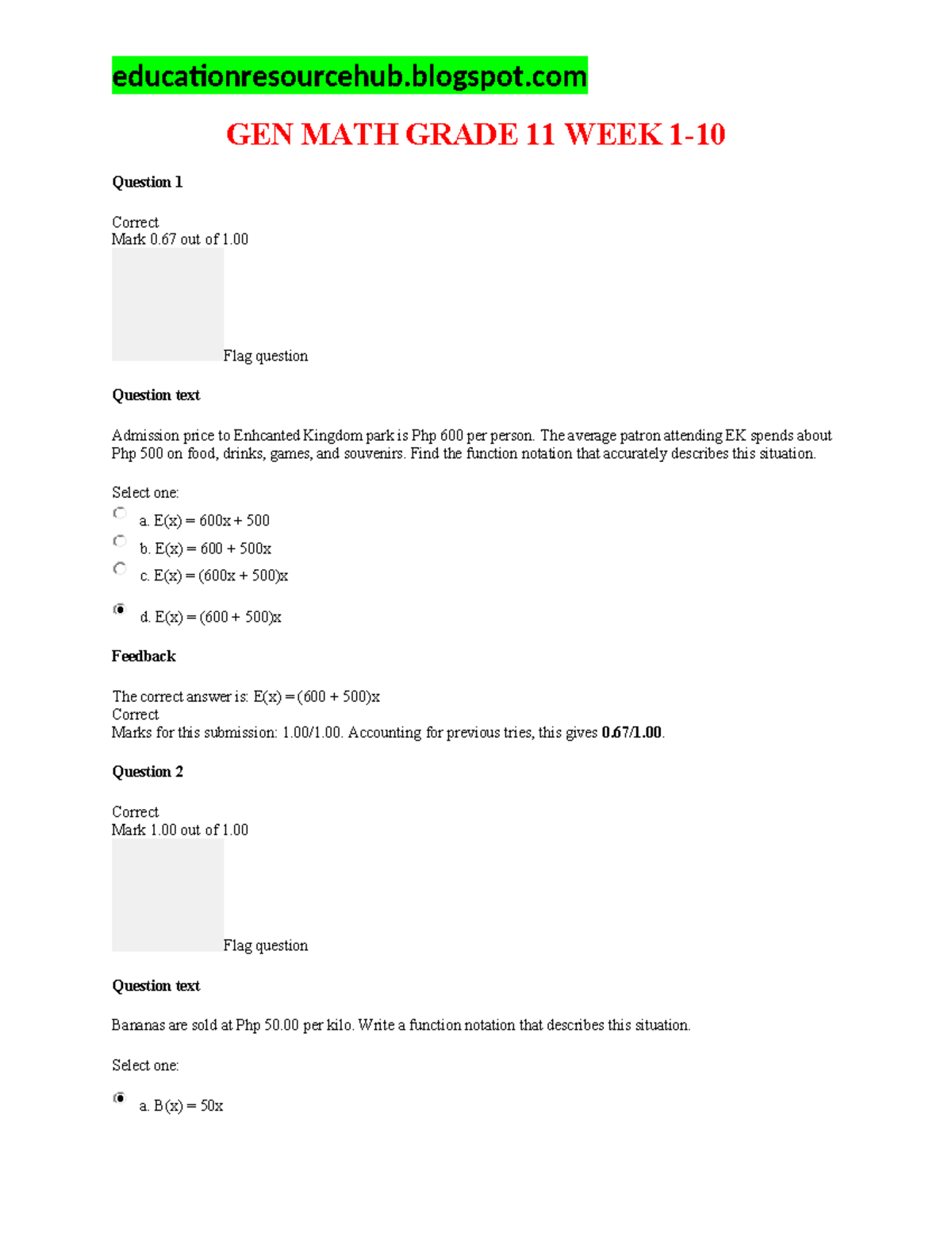 Gen Math G11 Week 1-10 Function Notation & Problem Solutions - Studocu