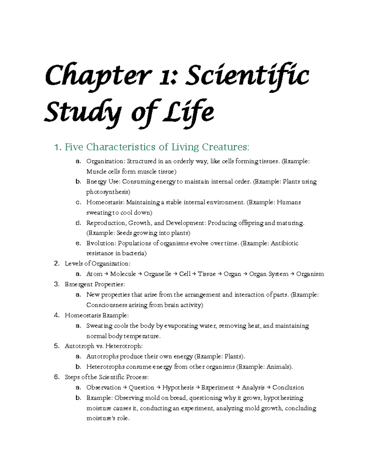 Chapter 1 Scientific Study of Life - Five Characteristics of Living ...