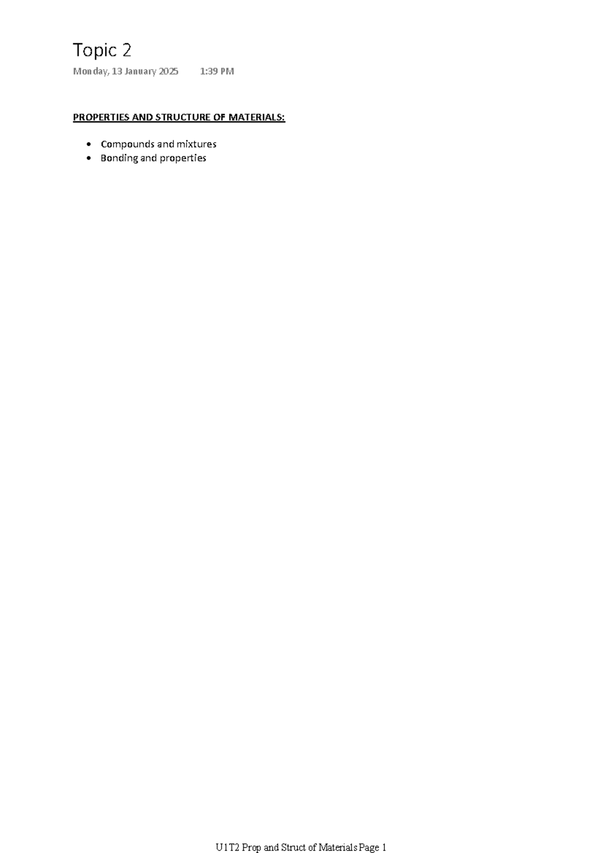 U1T2 Properties and Structure of Materials Lecture Notes - Studocu