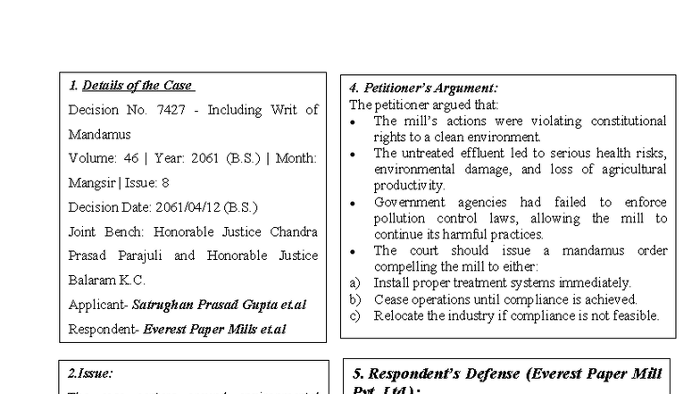Everest Paper Mill Case Study: Supreme Court Decision No. 7427 - Studocu