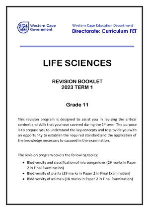 Life Sciences Grade 11 Revision Term 1 2021 - Directorate: Curriculum ...