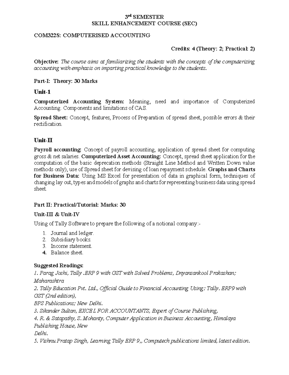 3rd SEMESTER SEC COM322S: Computerized Accounting Syllabus - Studocu