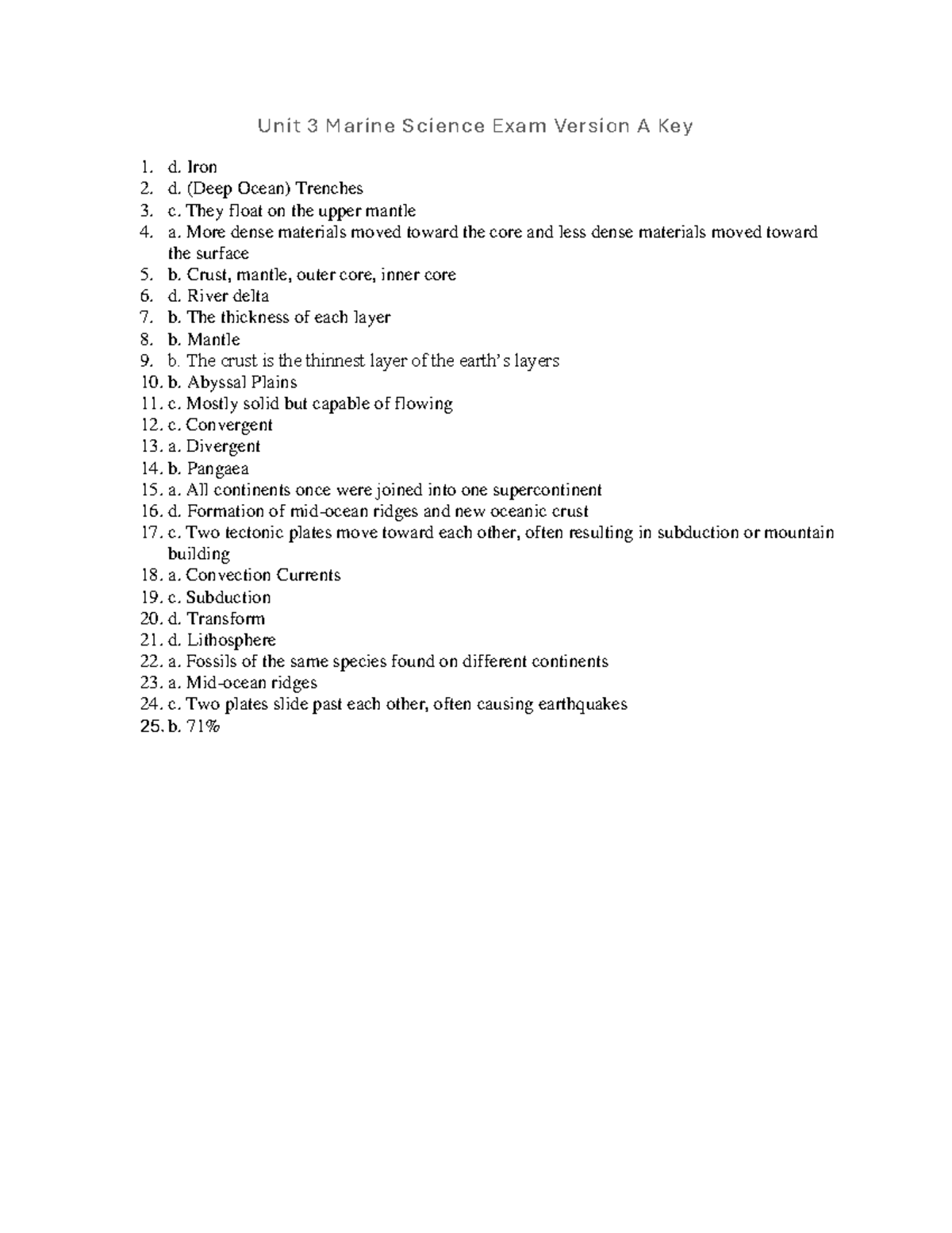 Unit 3 Marine Science Exam A Answer Key - Studocu