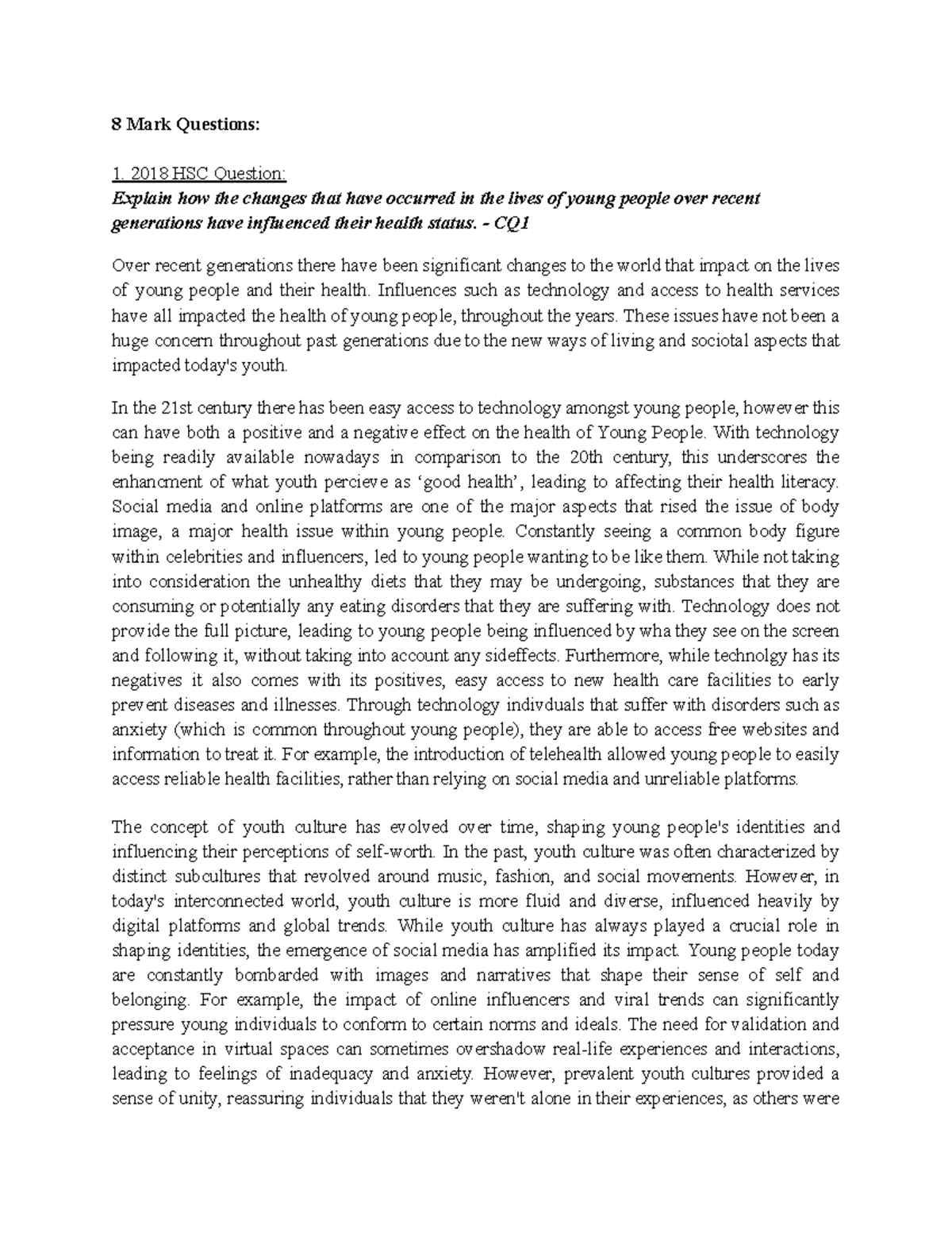 Pdhpe Task 3 Summative Assessment - 8: Youth Health Influences & Trends ...