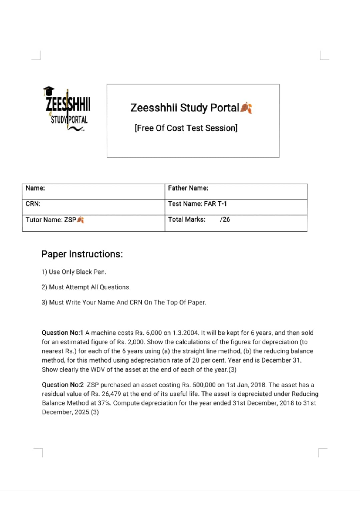 Test CAF-01: FAR Depreciation Calculations and Methods Study Guide ...