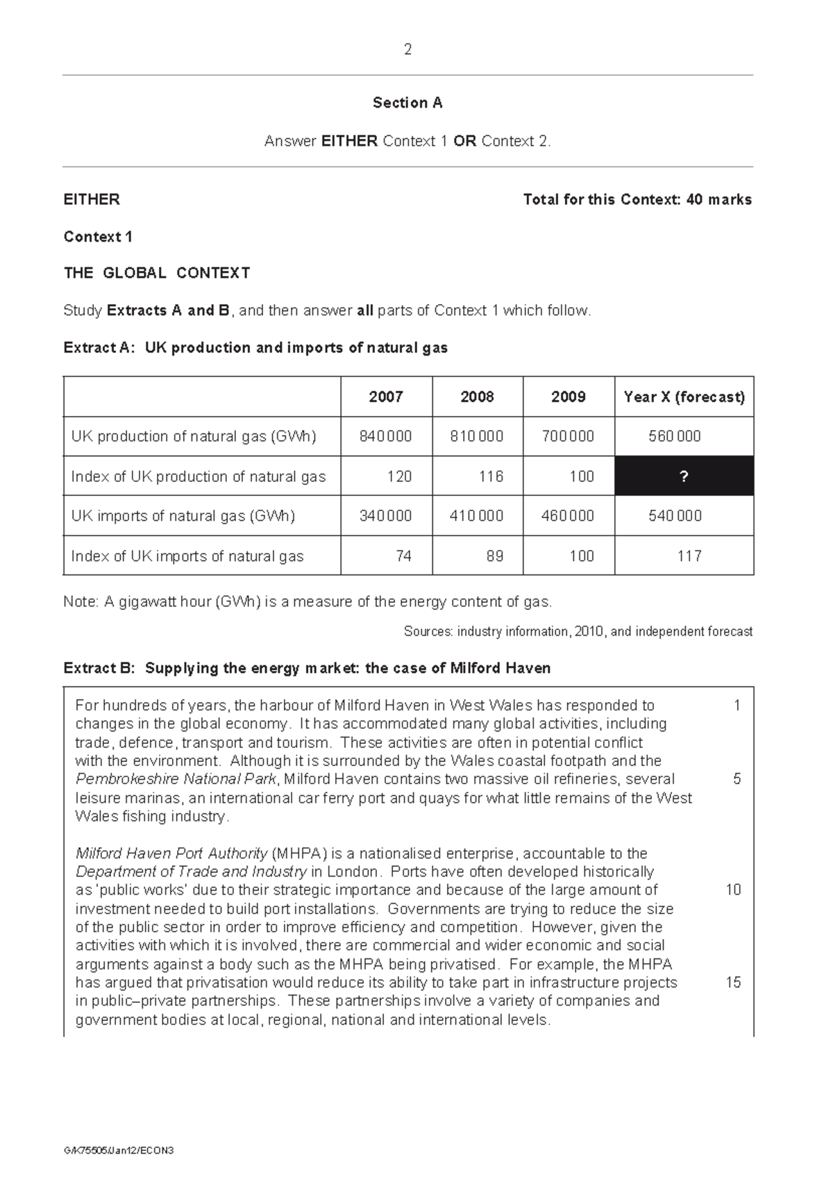 A-level Economics Unit 3 January 2012 question paper: Context analysis ...