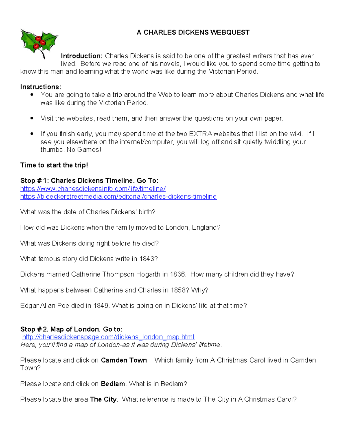 Charles Dickens Webquest: Exploring the Victorian Era W NA - Studocu