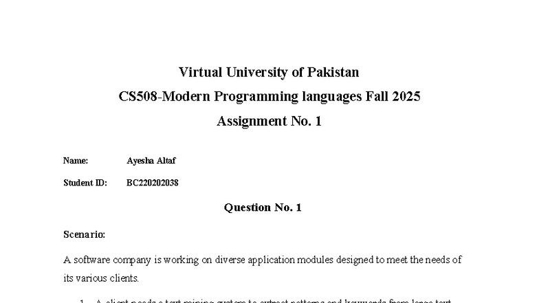 CS636 Fall 2025 Assignment 1: Programming Languages Analysis - Studocu