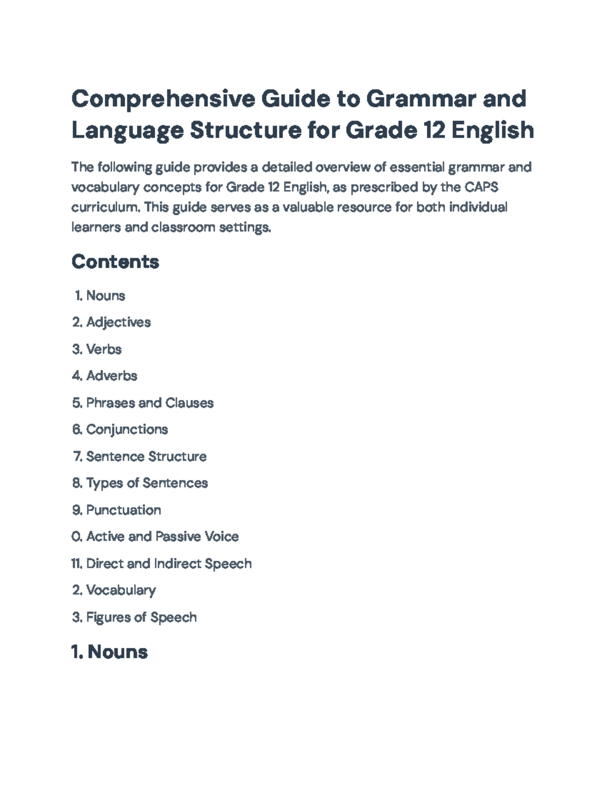 Grade 12 English Grammar & Vocabulary Guide: Comprehensive Overview ...