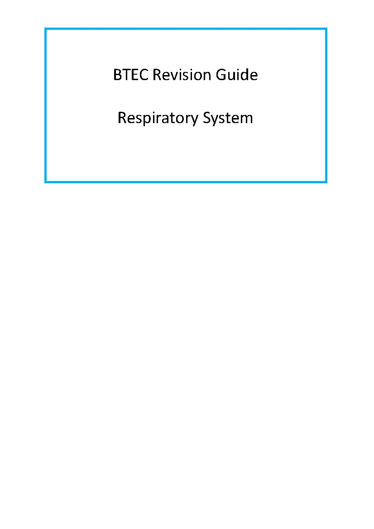 BTEC Sport Level 3 Revision Guide Respiratory System - BTEC Revision Guide Respiratory System C1 ...