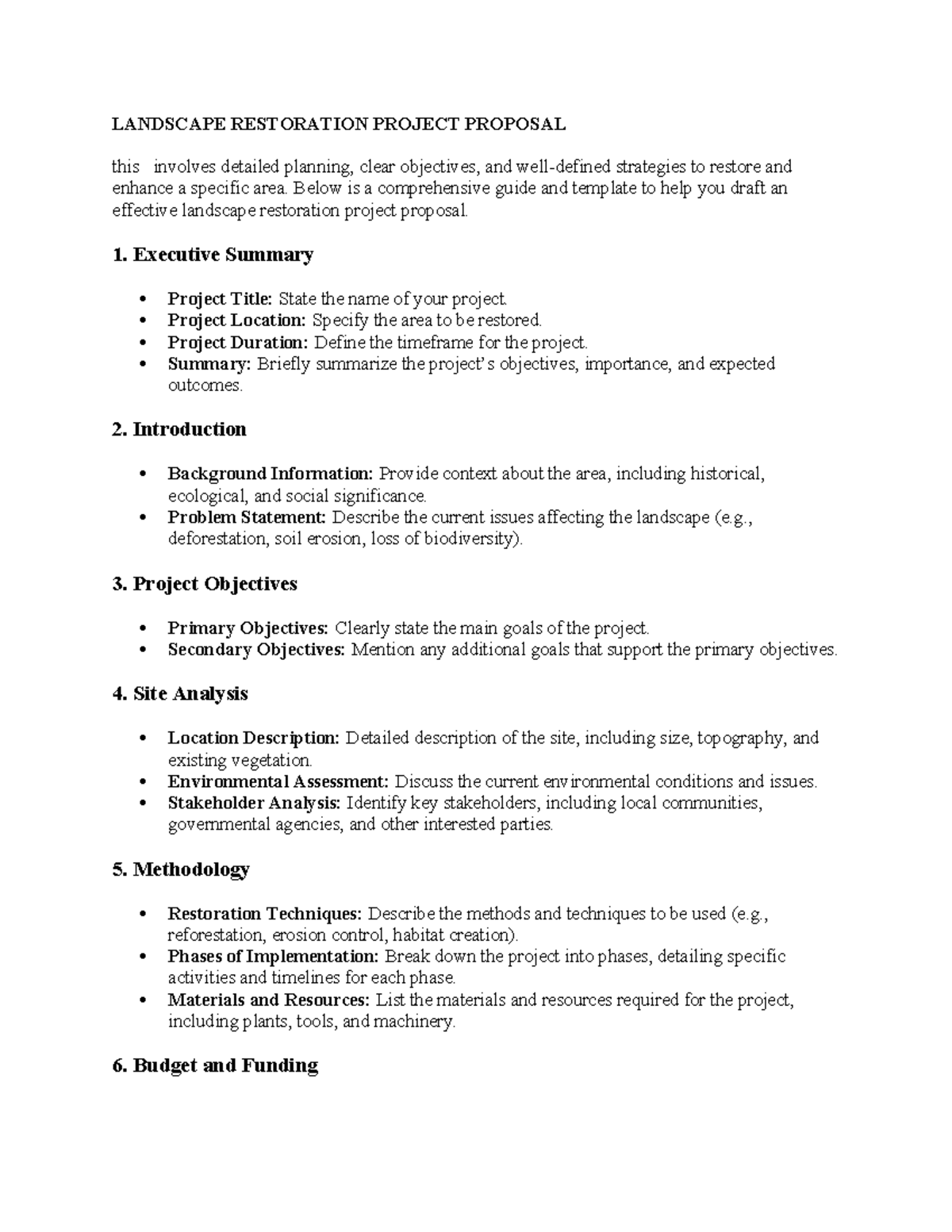 Landscape Restoration Project Proposal Guide and Template - Studocu