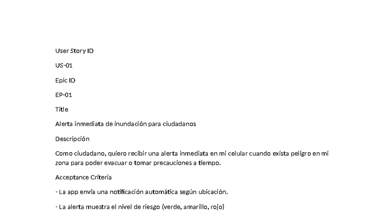 User Stories para la App Inunda Map: Alertas y Recursos (ID Epic) - Studocu
