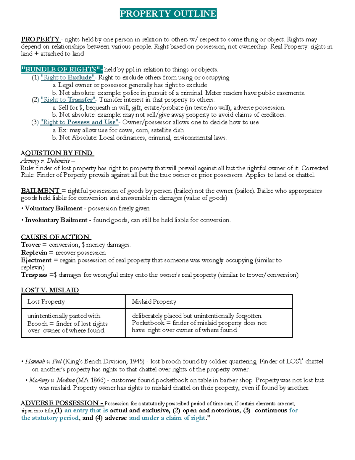 1L Property Law Comprehensive Outline and Key Concepts - Studocu