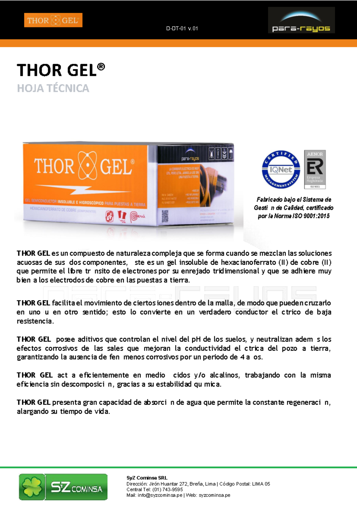 Ficha Técnica THOR GEL - Compuesto para Puestas a Tierra D-DT-01 - Studocu