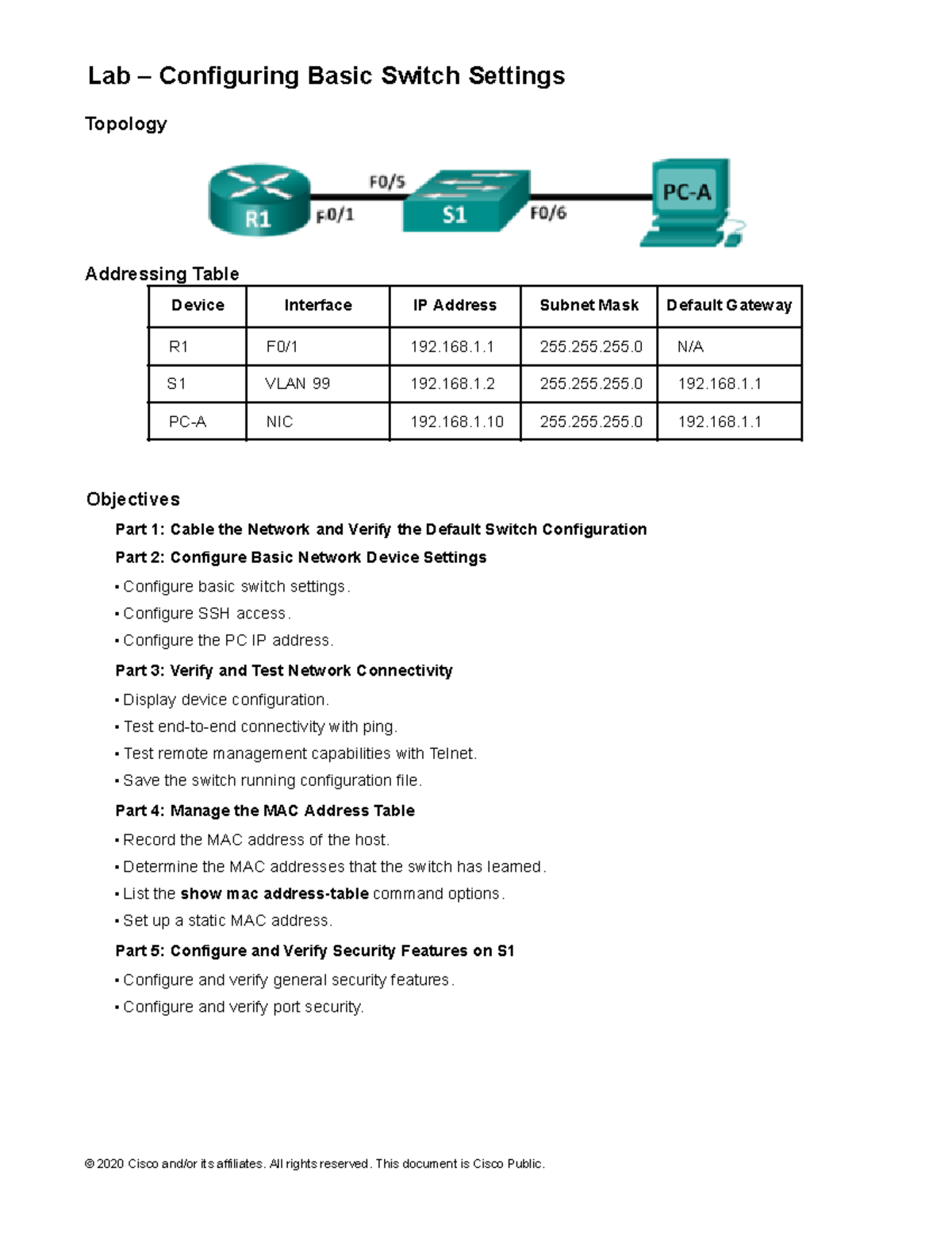 Lab 7 - Basic Switch Configuration & Security Protocols in Cisco Systems - Studocu
