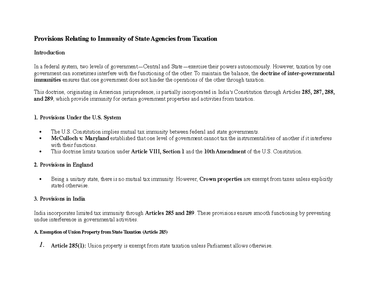 Immunity from Taxation for State Agencies: A Study of Legal Provisions ...