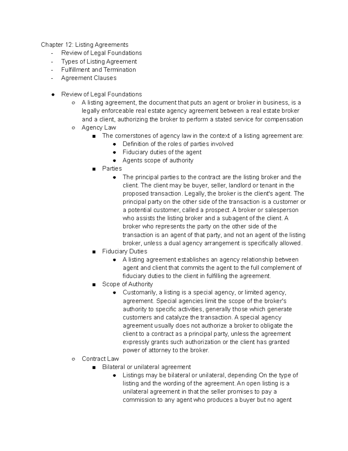 Chapter 12: Comprehensive Overview of Listing Agreements - Studocu
