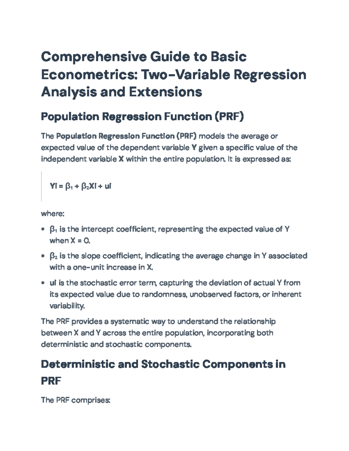 Comprehensive Guide to Two-Variable Regression Analysis in Econometrics - Studocu